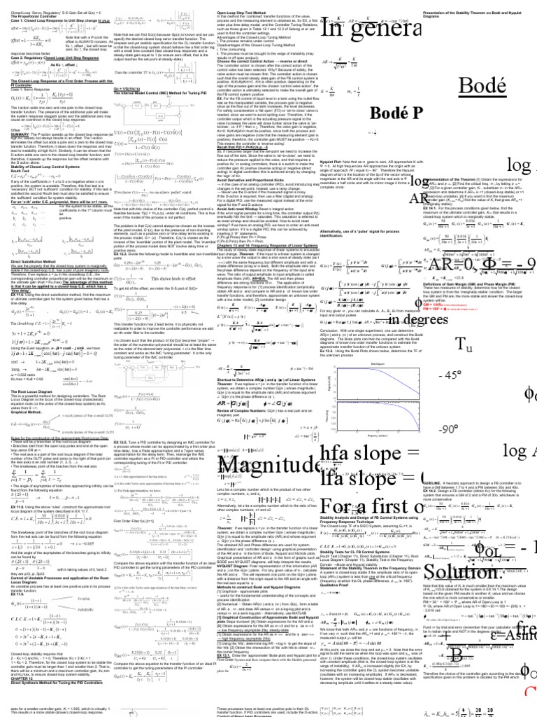 Chemical Engineering Process Control CHEAT SHEET Final Exam 5 Col 4pt ...