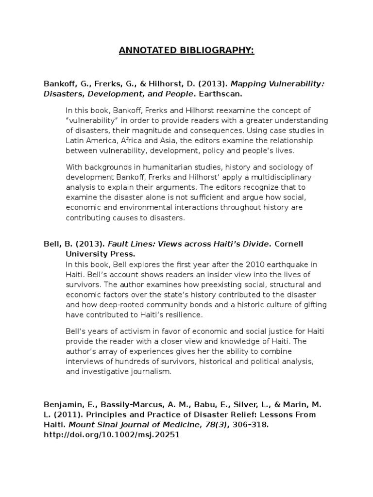 Annotated Bibliography:: Disasters, Development, and People. Earthscan ...