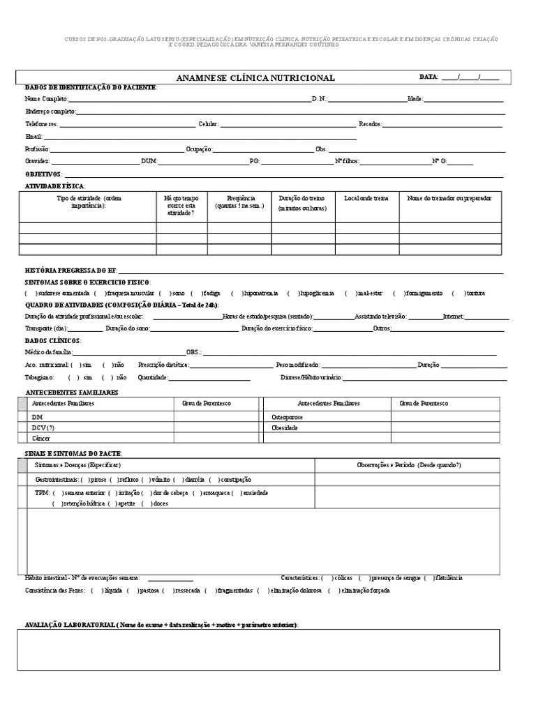 Anamnese WORD.docx | Medicina clínica | Bem-estar | Avaliação gratuita ...