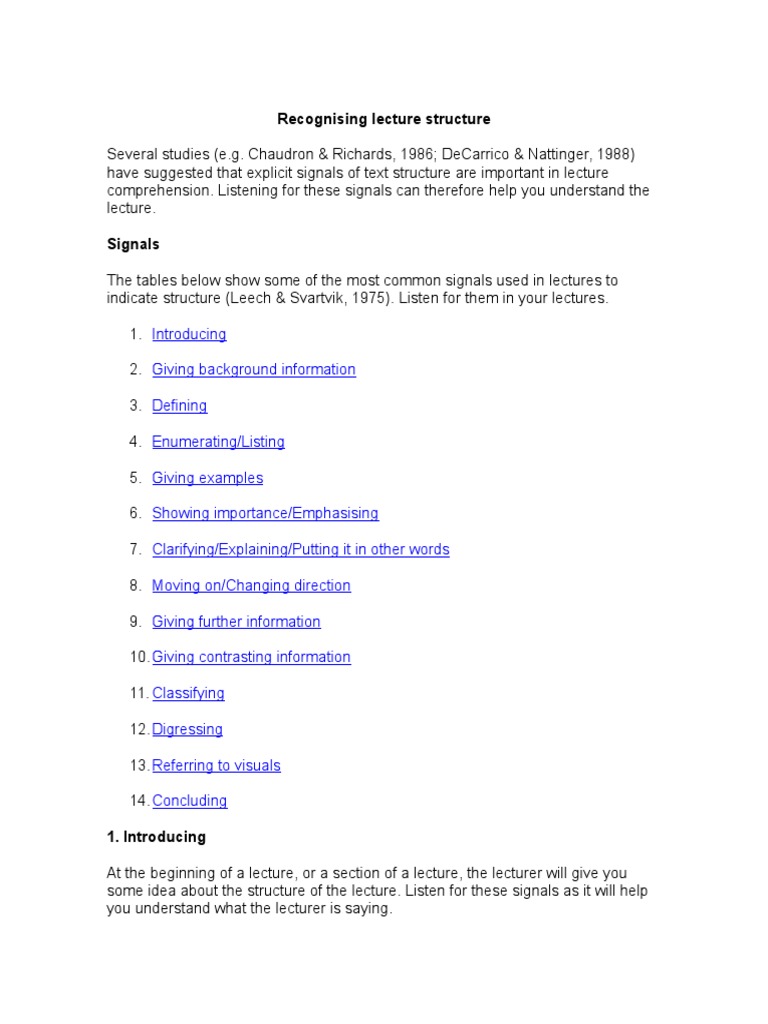 Recognising Lecture Structure | Lecture | Information