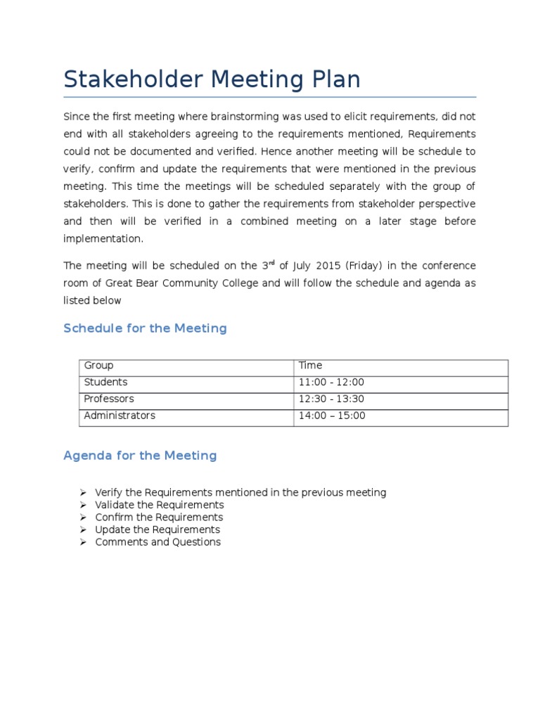 Stakeholder Meeting Requirement Verification | PDF