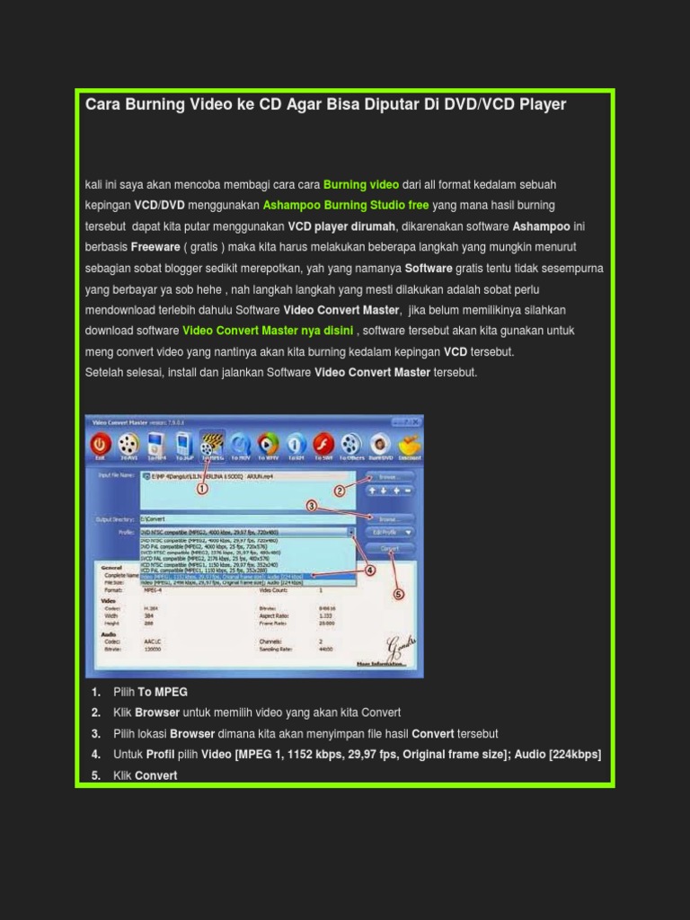Cara Burning Video Ke CD Agar Bisa Diputar Di DVD Atau VCD Player | PDF