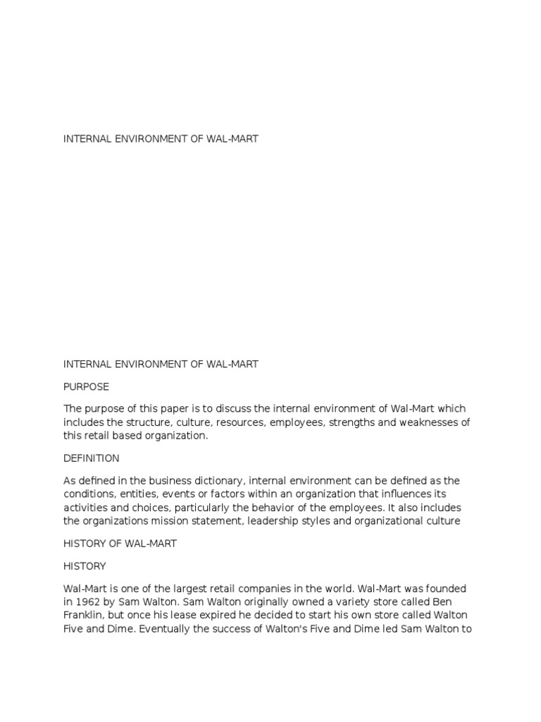 Internal Environment of Walmart | PDF | Walmart | Organizational Culture