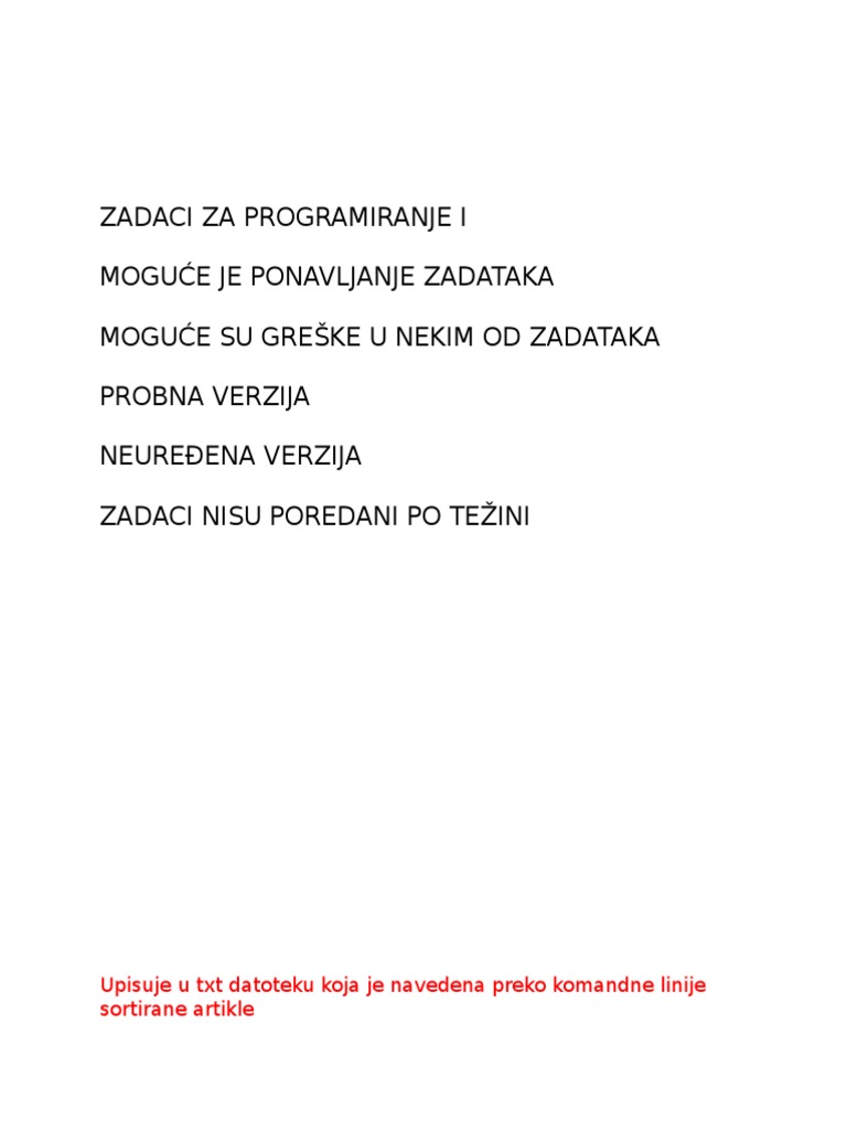Zadaci Za Programiranje | PDF