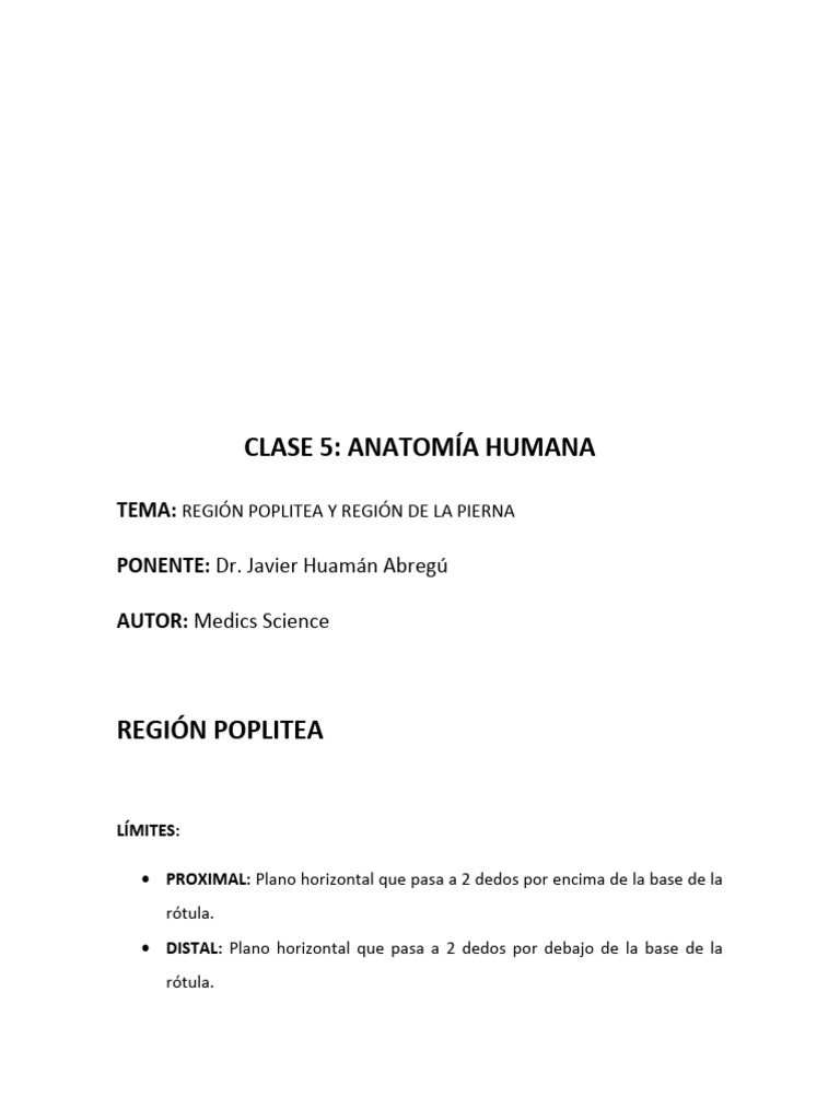 Anatomía de la Región Poplítea | PDF | Pie | Anatomía del miembro inferior