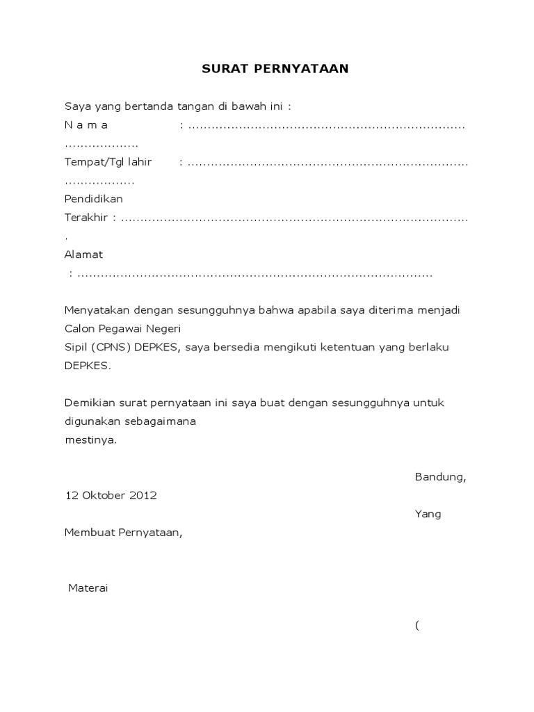 Contoh Surat Pernyataan | PDF