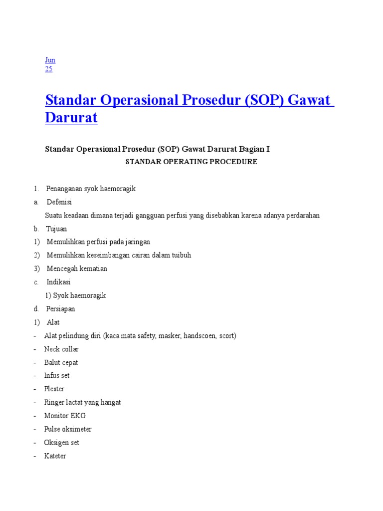 Standar Operasional Prosedur (SOP) Gawat Darurat | PDF | Kesehatan ...
