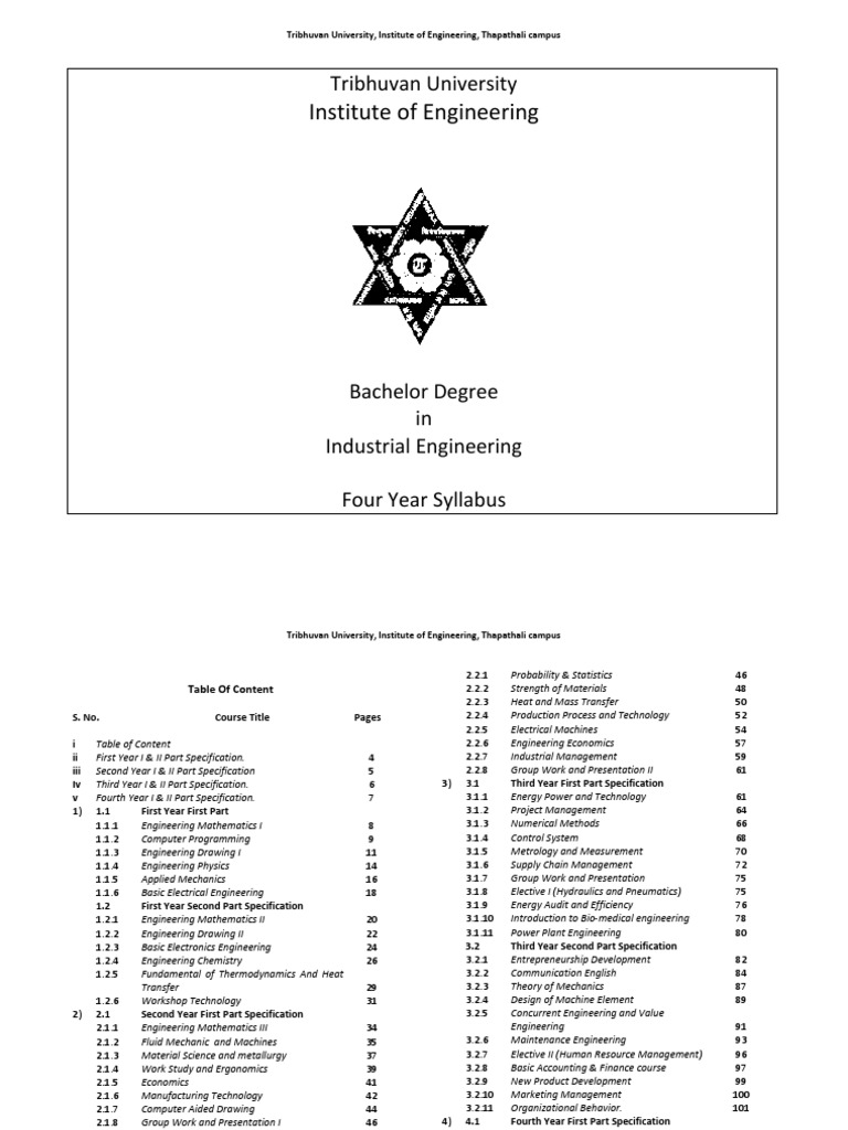 Curriculum of Bachelor in Industrial Engineering | PDF | Ac Power ...