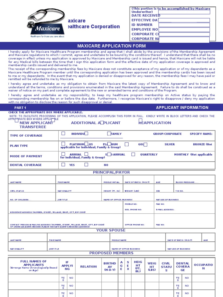 Maxicare Application Form | Download Free PDF | Health Maintenance ...