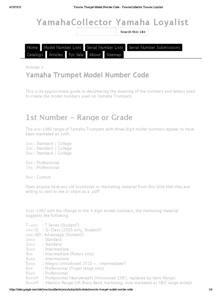 Yamaha Trumpet Model Number Code - YamahaCollector Yamaha Loyalist ...