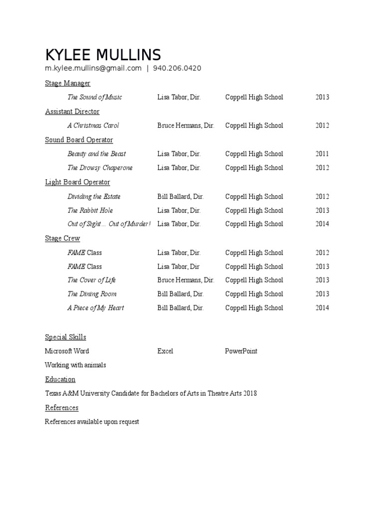 Theatre Resume | PDF