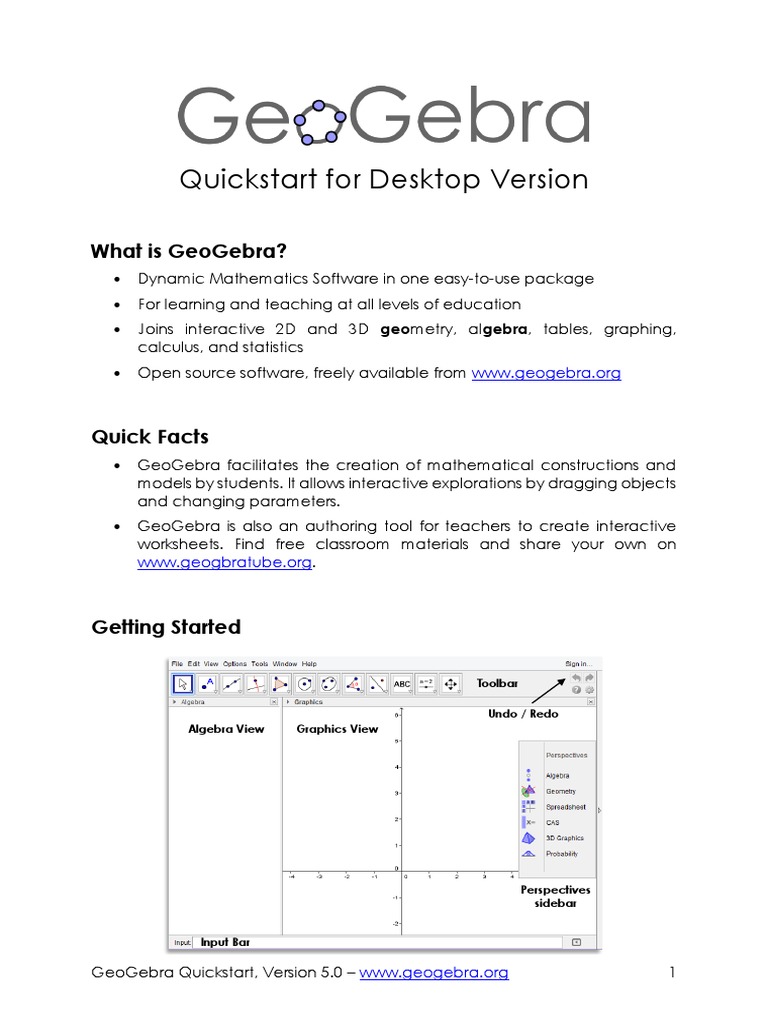 Geogebra Quickstart en Desktop | PDF | Spreadsheet | Triangle