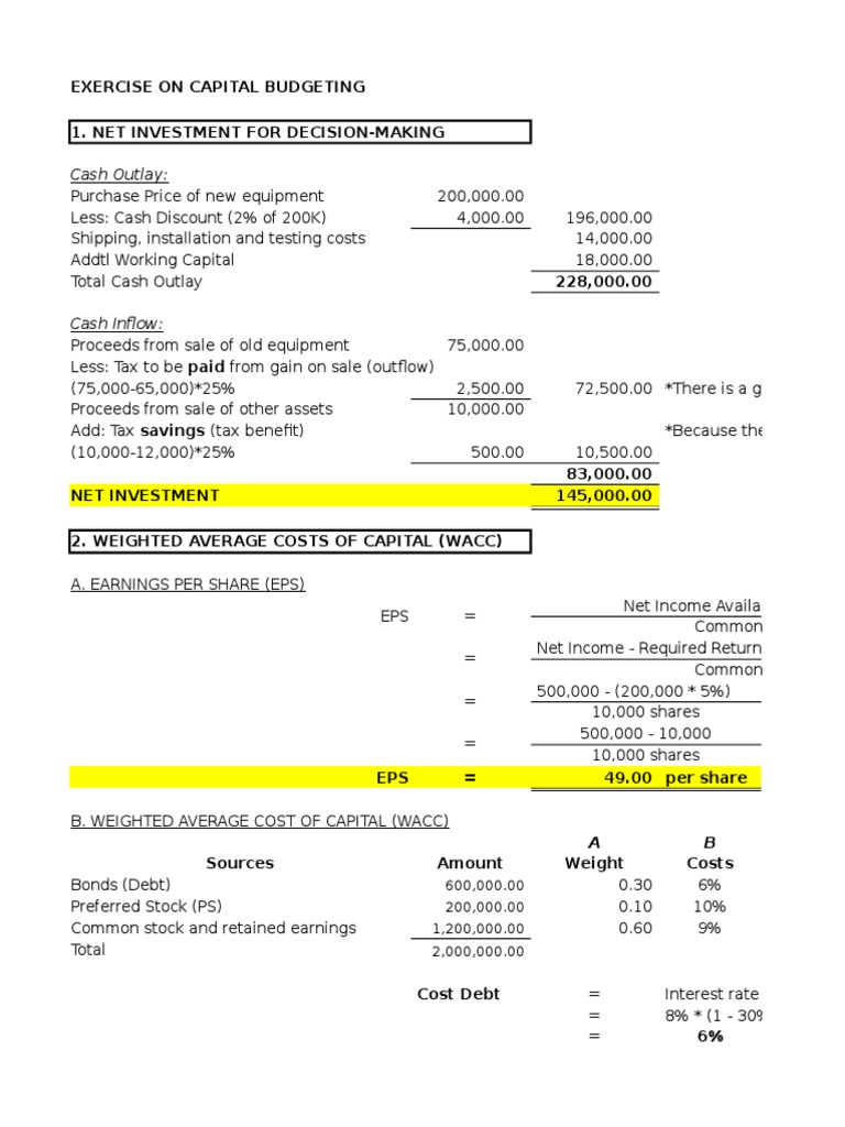 Answer To Exercises-Capital Budgeting | PDF | Net Present Value ...