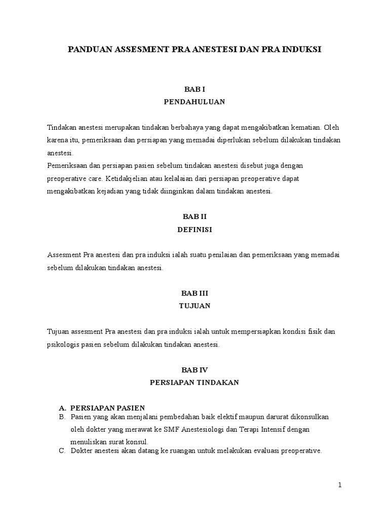 Panduan Assesment Pra Anestesi | PDF
