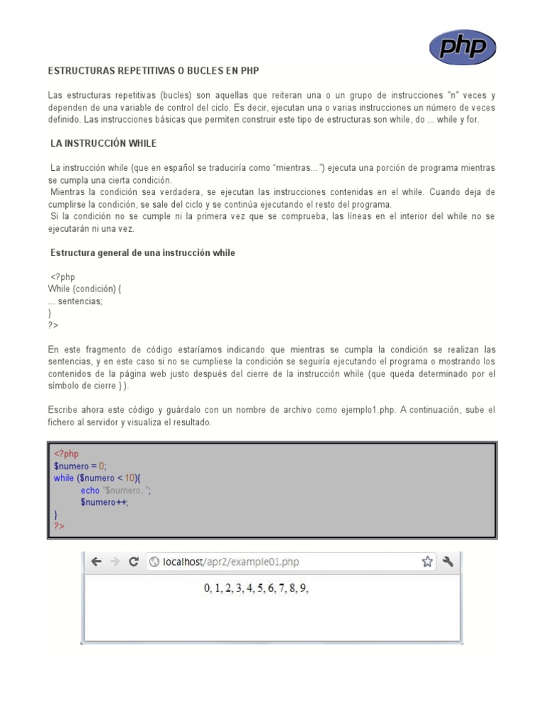 Estructuras Repetitivas o Bucles en PHP | PDF | Php | Programa de computadora