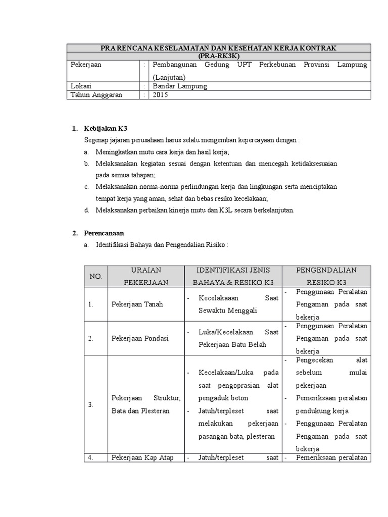 RK3K Pelaksanaan Gedung | PDF