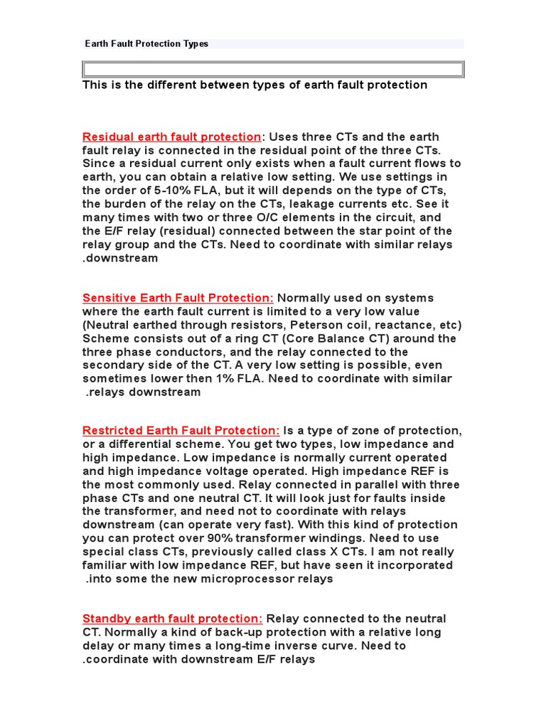 Types of Earth Fault Protection | PDF