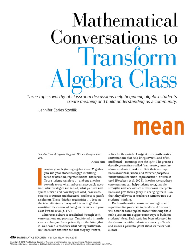 Mathematical Conversations To Transform Algebra Class | PDF | Equations ...