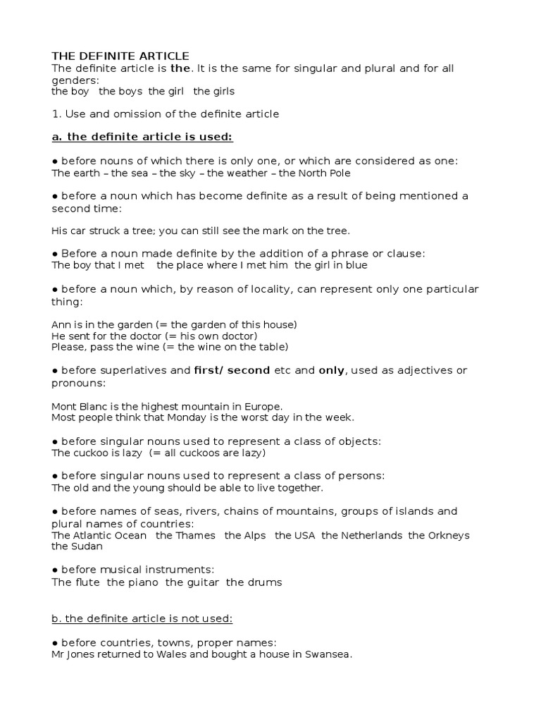 The Definite Article | PDF | Noun | Grammatical Number