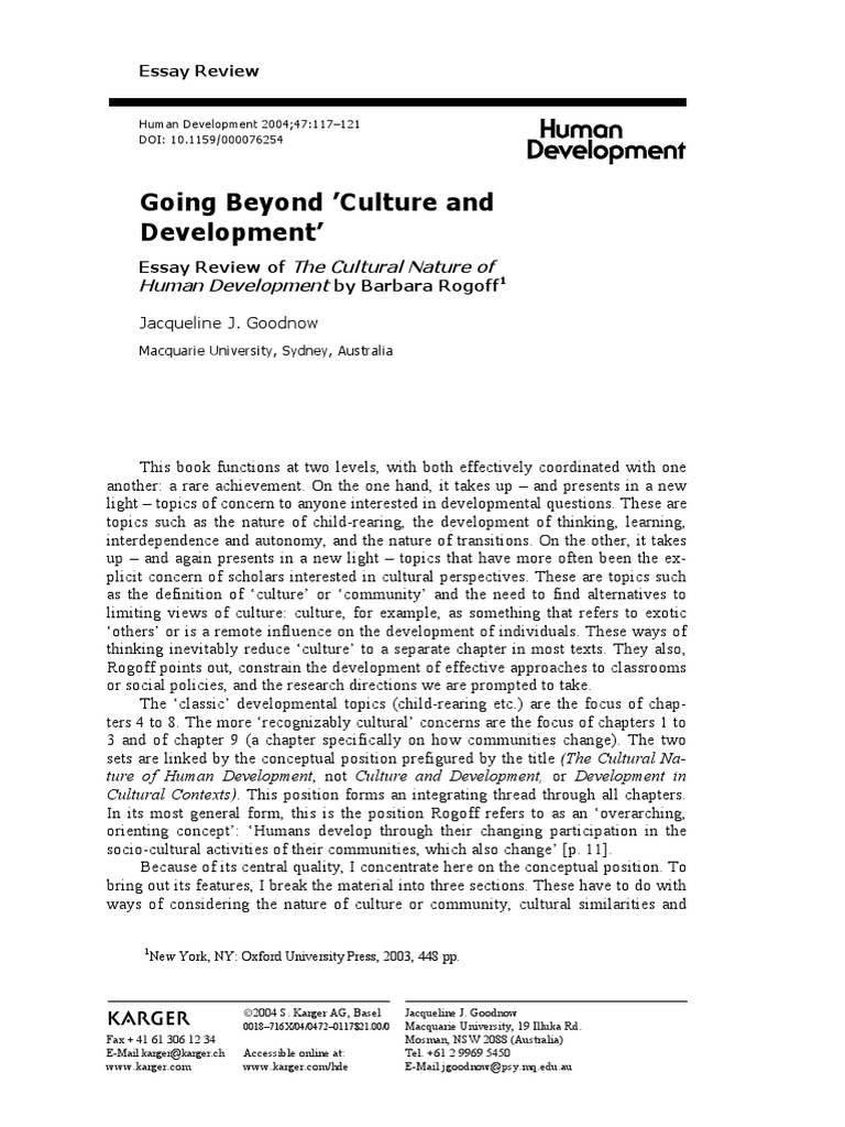 Going Beyond 'Culture and Develoment'. Essay Review of The Nature of ...