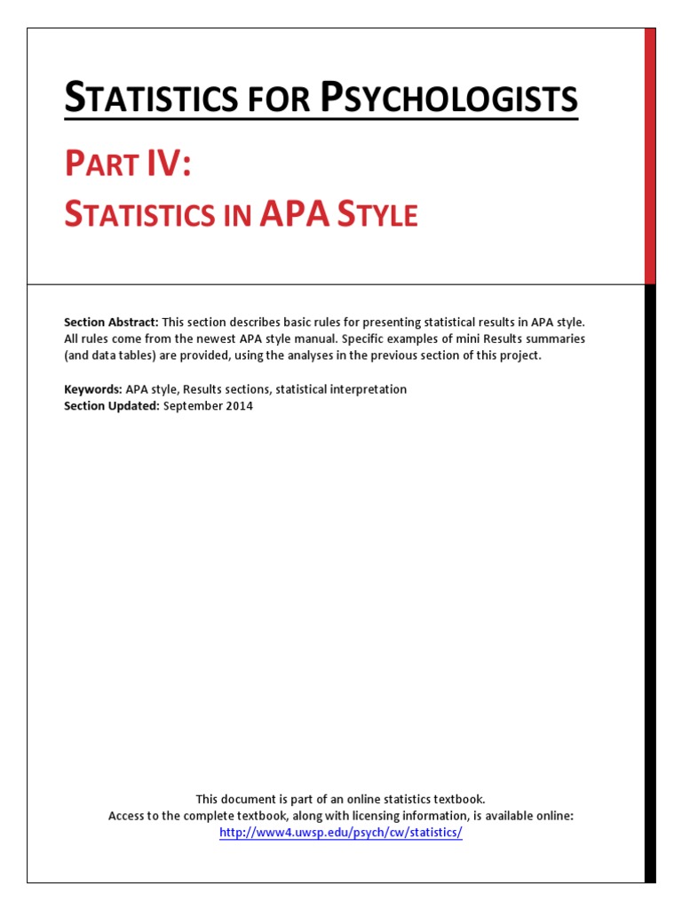 Statistics in APA Style | PDF | Confidence Interval | Statistics