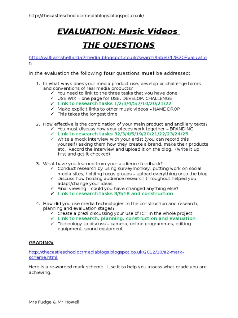 EVALUATION: Music Videos The Questions | PDF