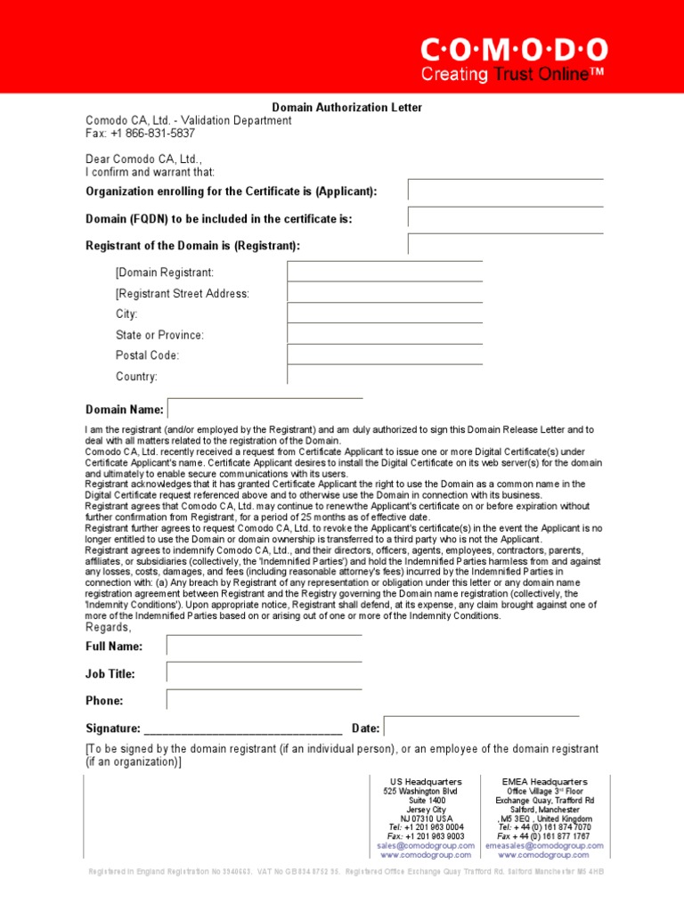 Domain Authorization Letter | PDF | Public Key Certificate | Domain Name