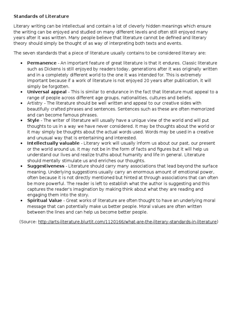 7 Standards of Literature | World View | God