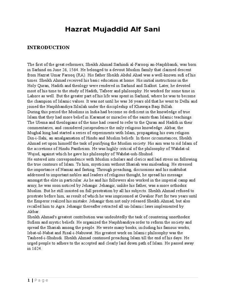 Hazrat Mujaddid Alf Sani | PDF | Religious Comparison | Religious ...