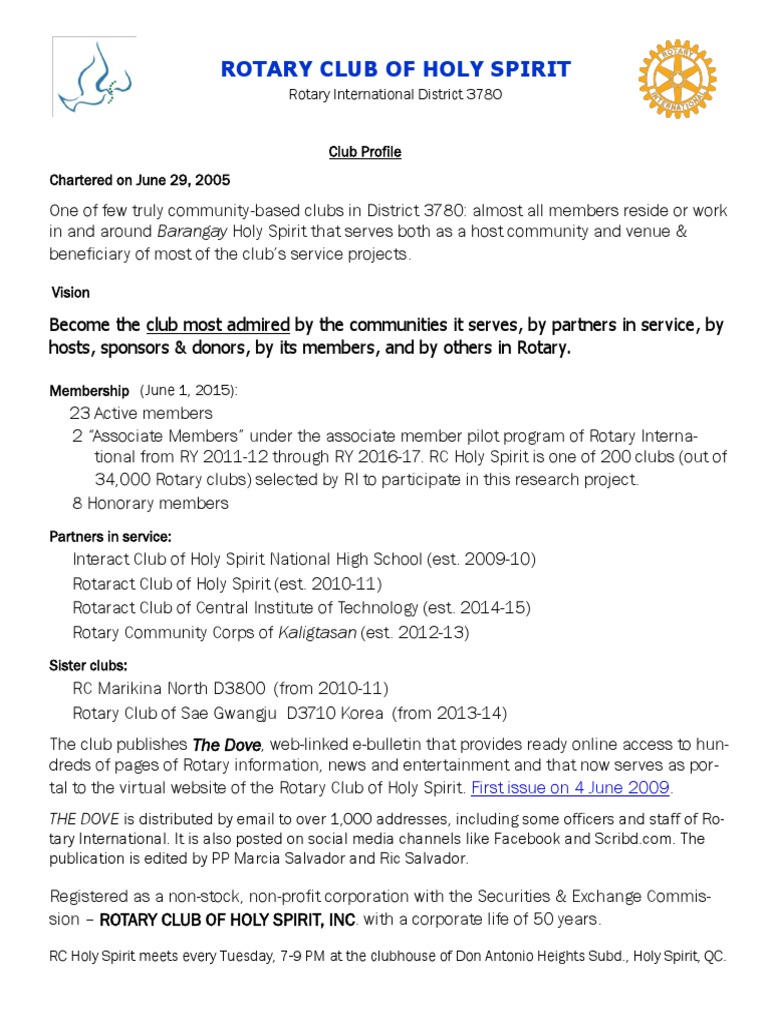 Club Profile 1 July 2015 | PDF | Communication | World Wide Web
