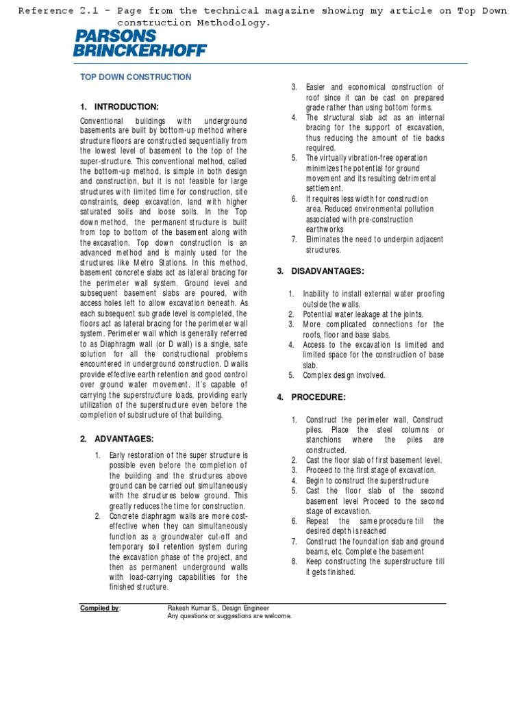 Top Down Construction Method | PDF | Basement | Deep Foundation