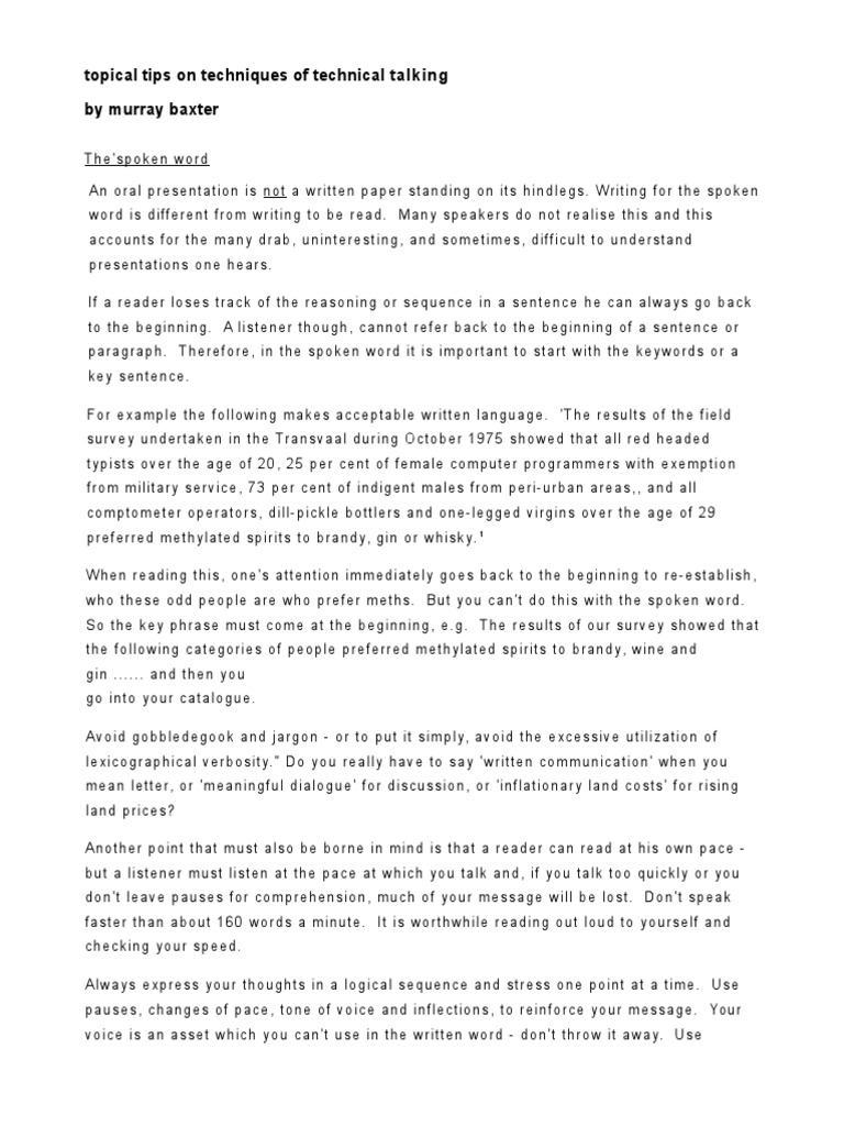 Topical Tips On Techniques of Technical Talking | PDF | Languages ...