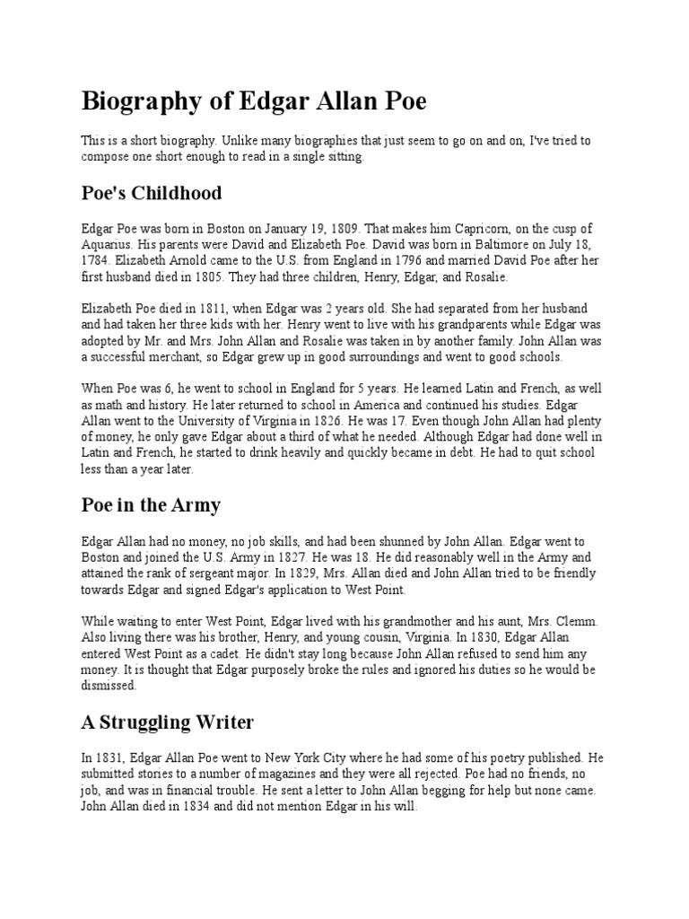 Biography of Edgar Allan Poe | PDF | Edgar Allan Poe
