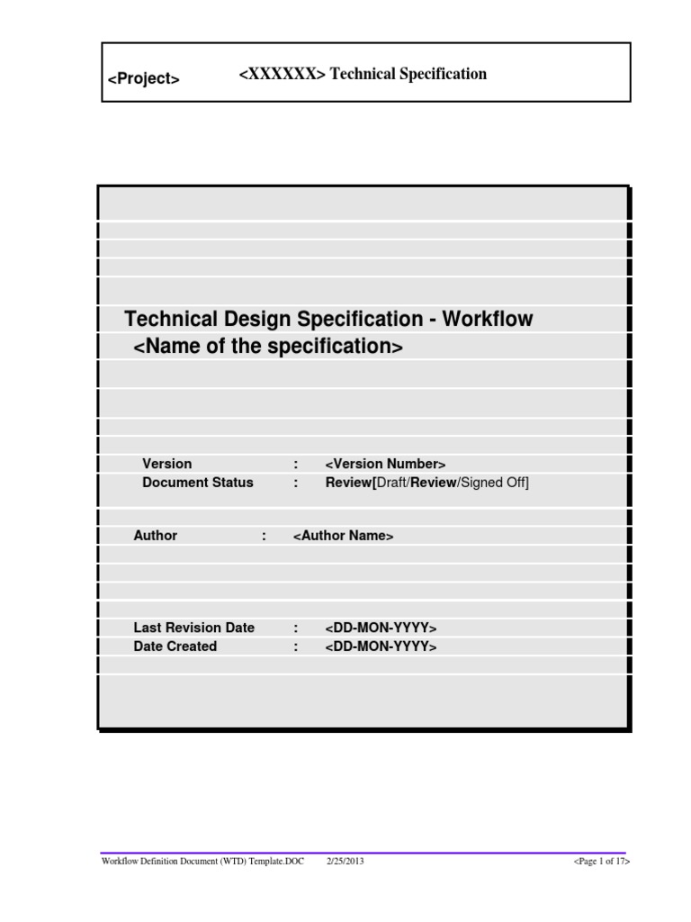 Workflow Definition Document (WTD) Template PDF | PDF | Specification (Technical Standard ...