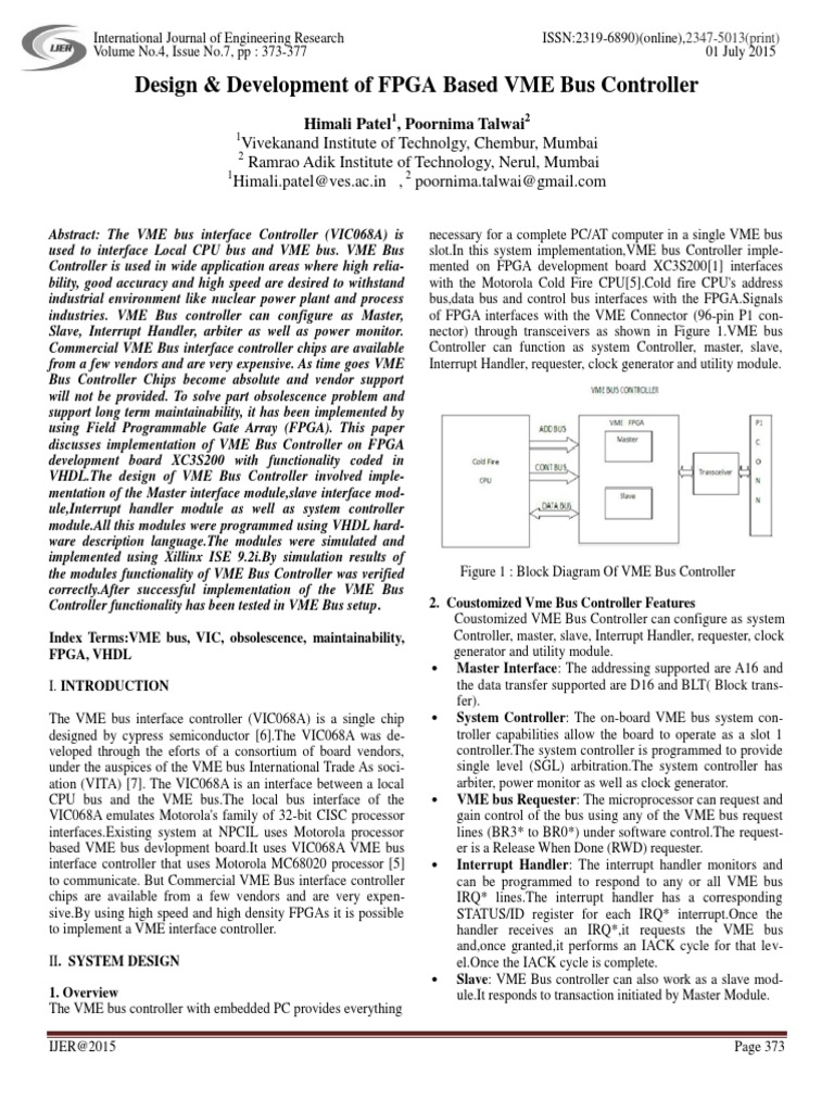 Design And Development Of Fpga Based Vme Bus Controller Pdf Field Programmable Gate Array Vhdl 4067