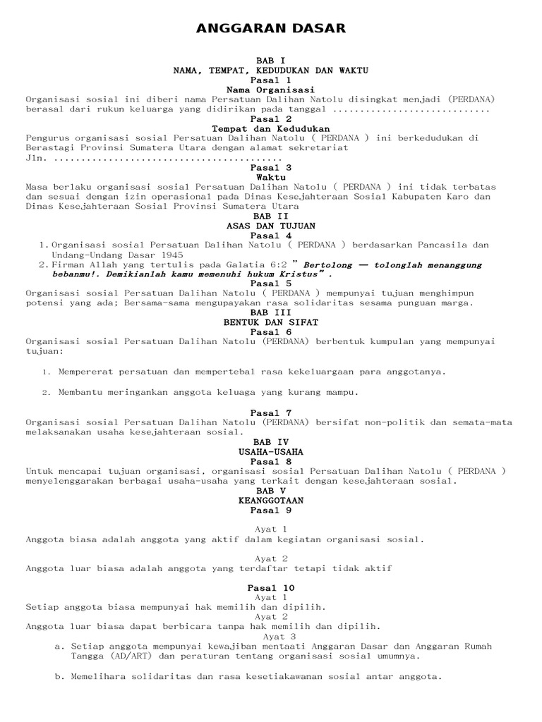 Contoh Anggaran Dasar | PDF