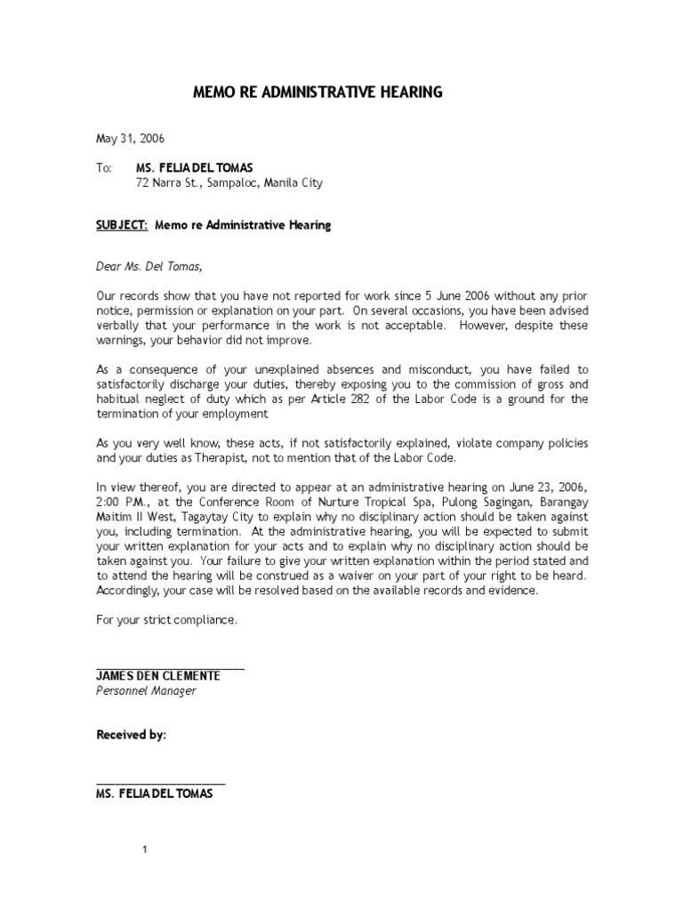 Memo Re Administrative Hearing | PDF