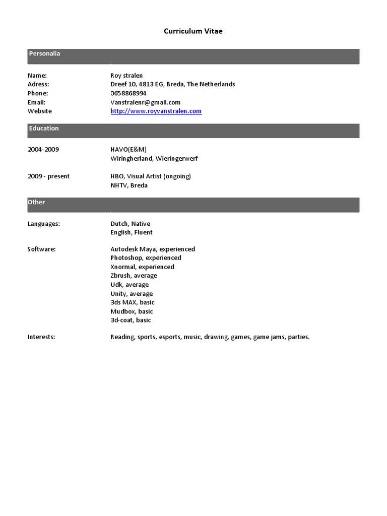 CV Roy Van Stralen | PDF