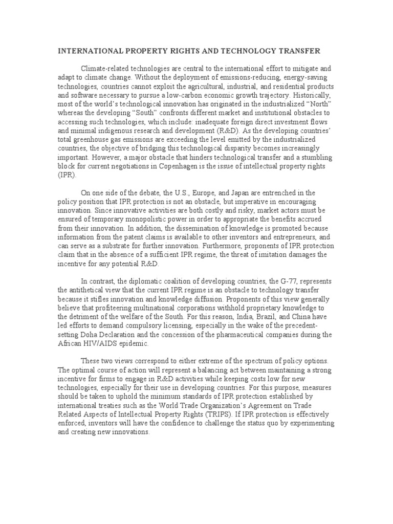 Balancing IPR and Tech Transfer for Climate | PDF | Intellectual ...