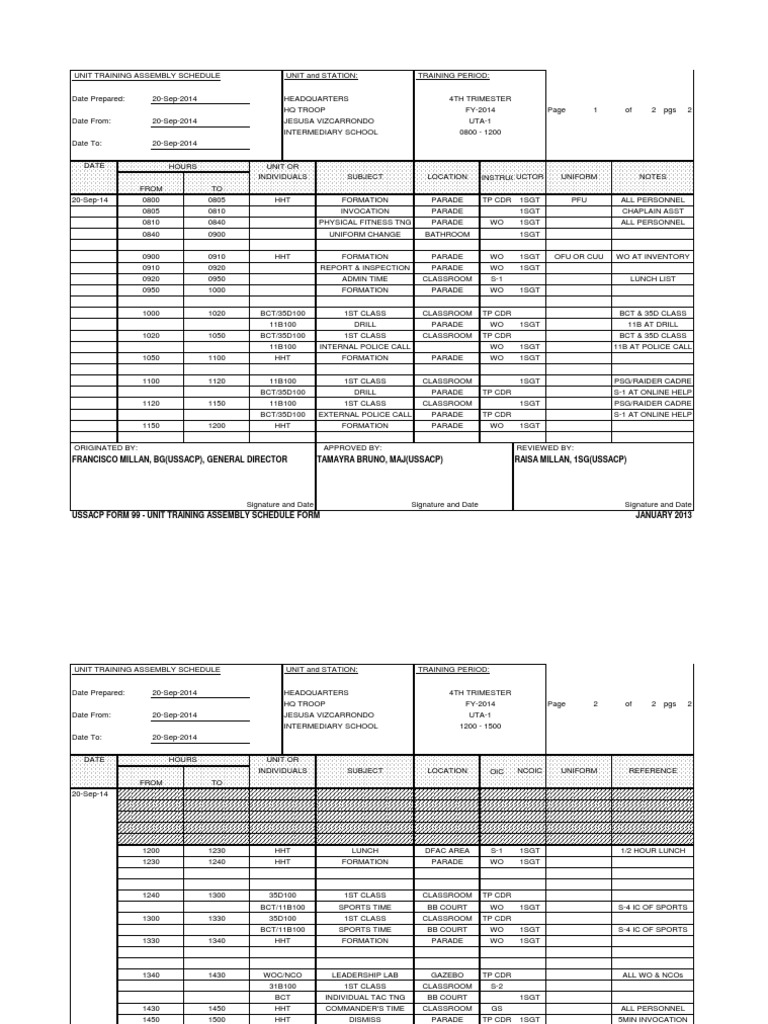 Ussacp Form 99 - Uta Daily Schedule | PDF