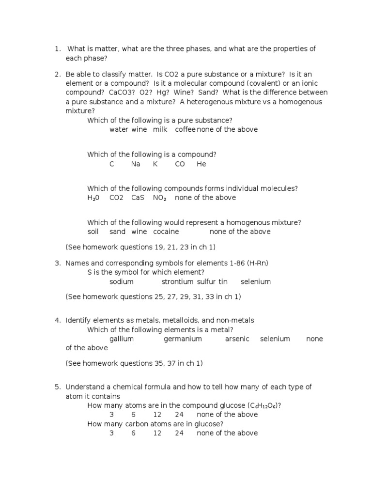 CHEM 101 Exam 1 Review Spring 2015 | PDF | Chemical Compounds | Ionic Bonding