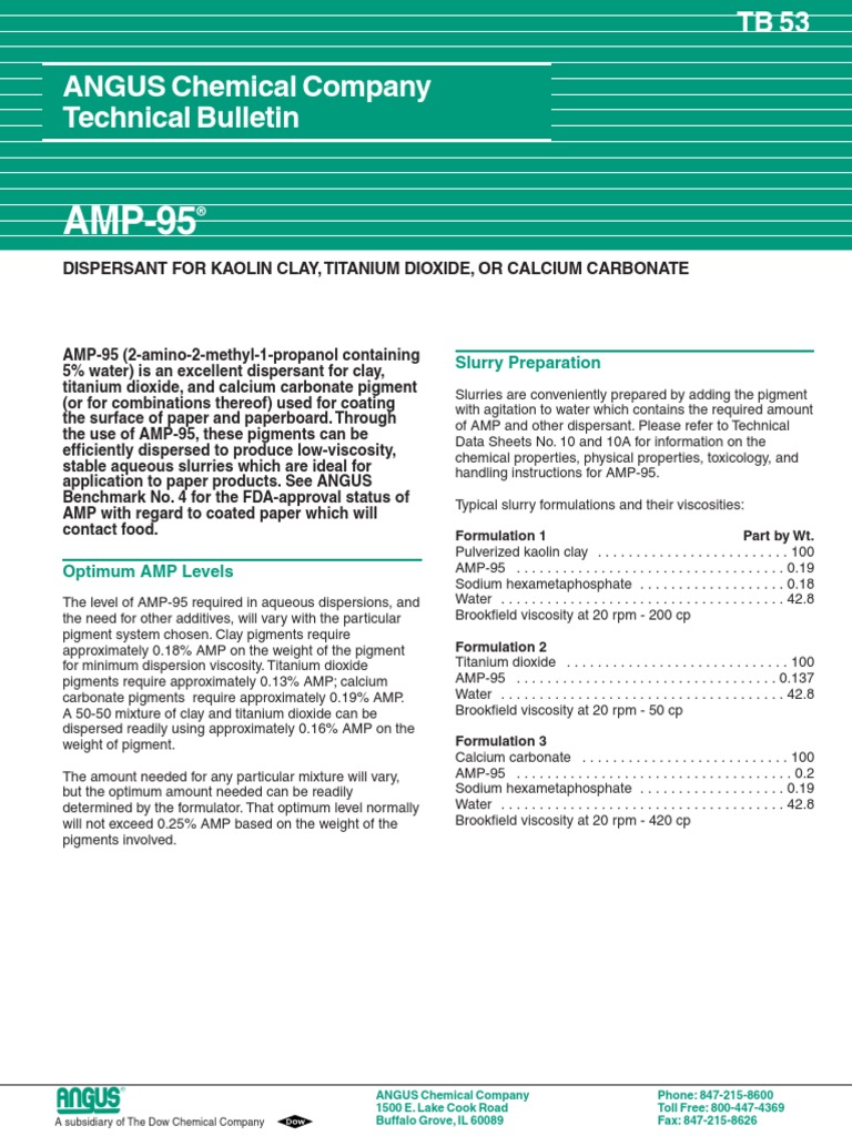 Angus Chemicals - Amp95 (Dispersant For Kaolin Clay, Titanium Dioxide ...
