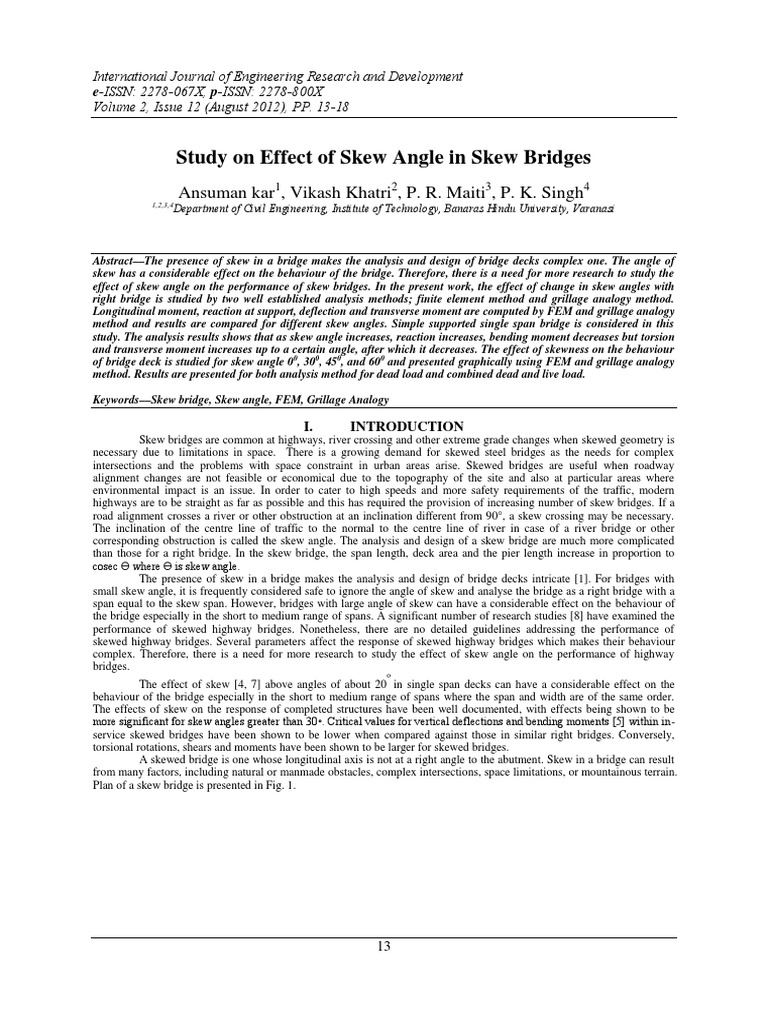 Study On Effect of Skew Angle in Skew Bridges | PDF | Bending | Beam ...