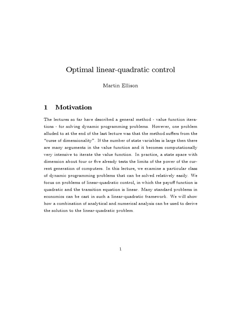 Optimal Lineal Quadratic Control | PDF | Matrix (Mathematics) | Inflation