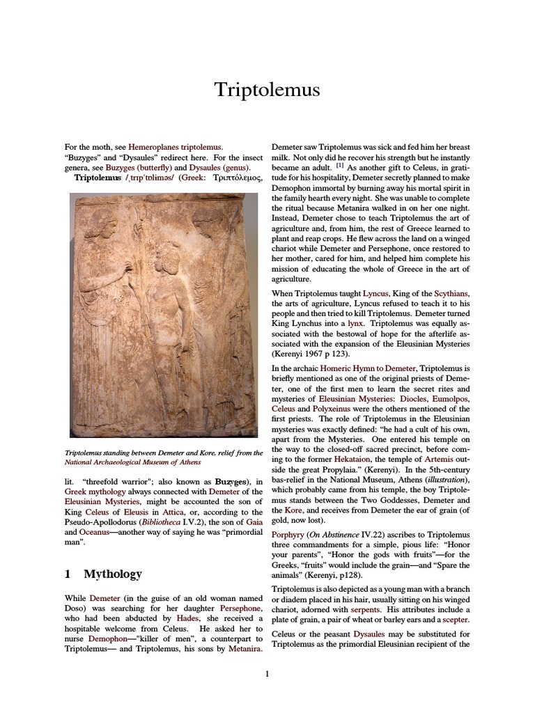 Triptolemus | PDF | Ancient Greek Religion | Greek Deities