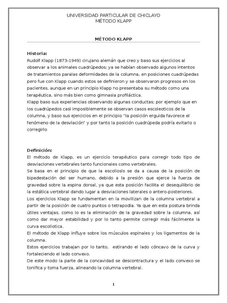 Metodo Klapp Metodos | PDF | Escoliosis | La columna vertebral