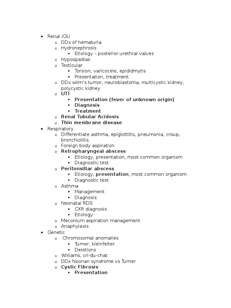 Pediatrics Shelf Topics | PDF | Congenital Disorder | Medical Diagnosis