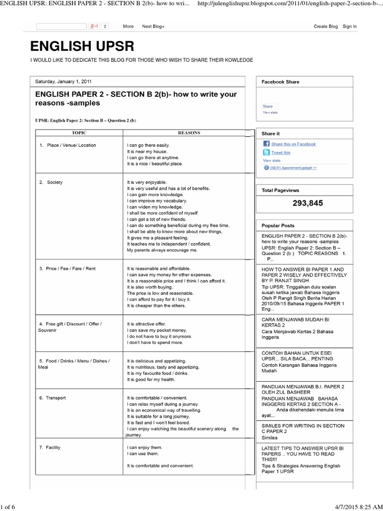 English Upsr - English Paper 2 - Section B 2 (B) - How To Write Your ...