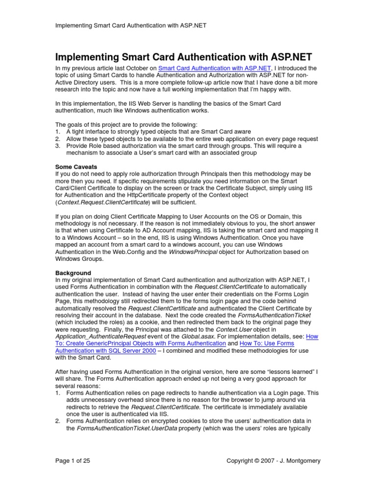 Implementing Smart Card Authentication And Authorization With Asp Pdf