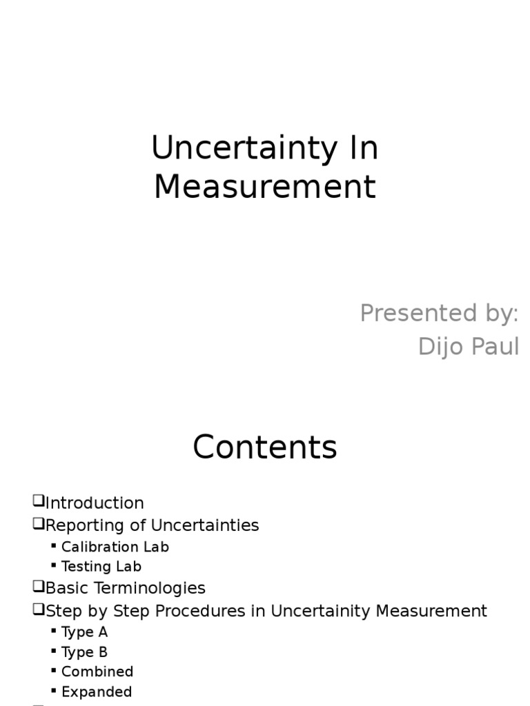 Uncertainty In Measurement (1).pptx | Uncertainty | Calibration Uncertainty In Measurement (1).pptx | Uncertainty | Calibration